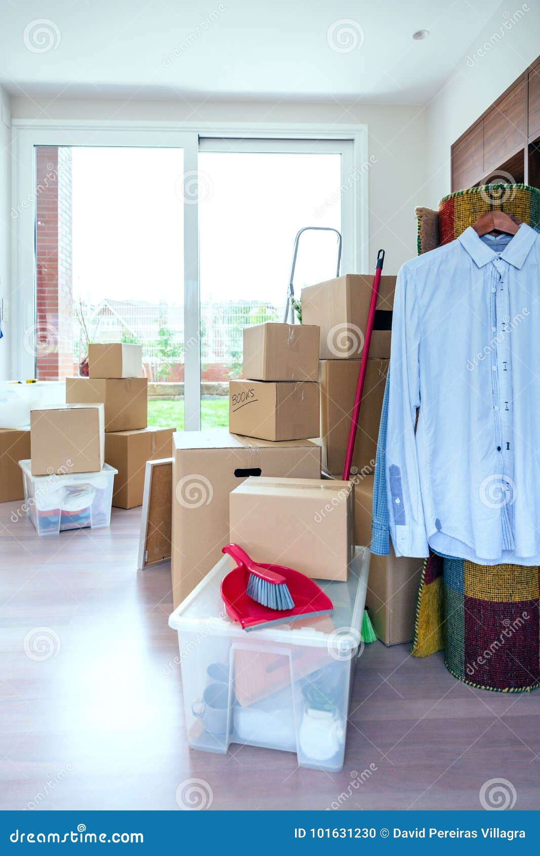 Living Room with Moving Boxes Stock Photo - Image of leaving, concept ...