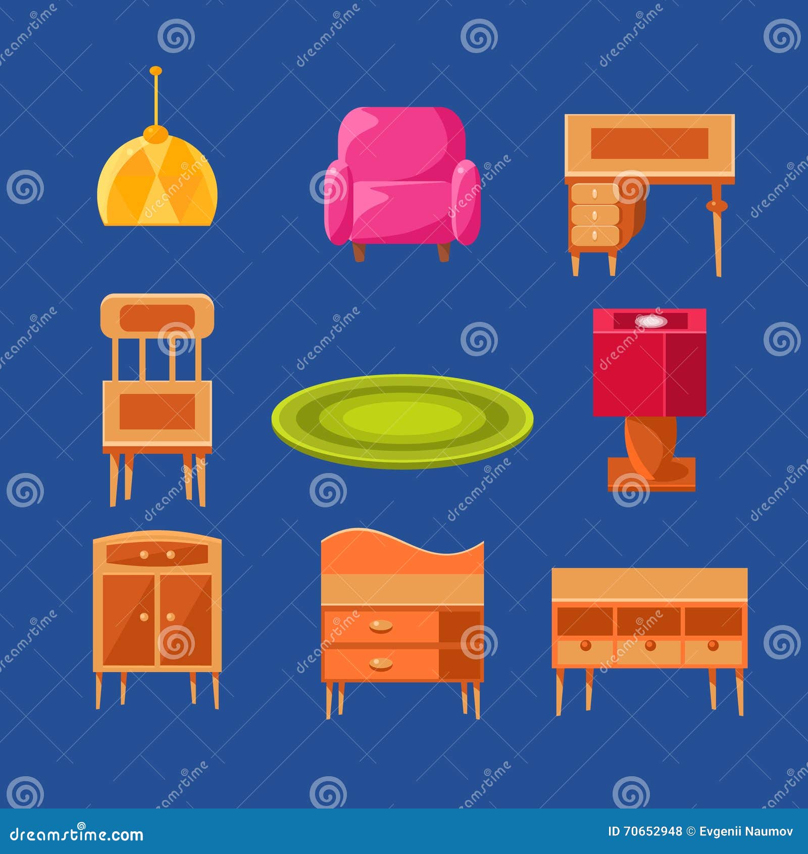 Living Room Objects Set stock vector. Illustration of lamp - 70652948
