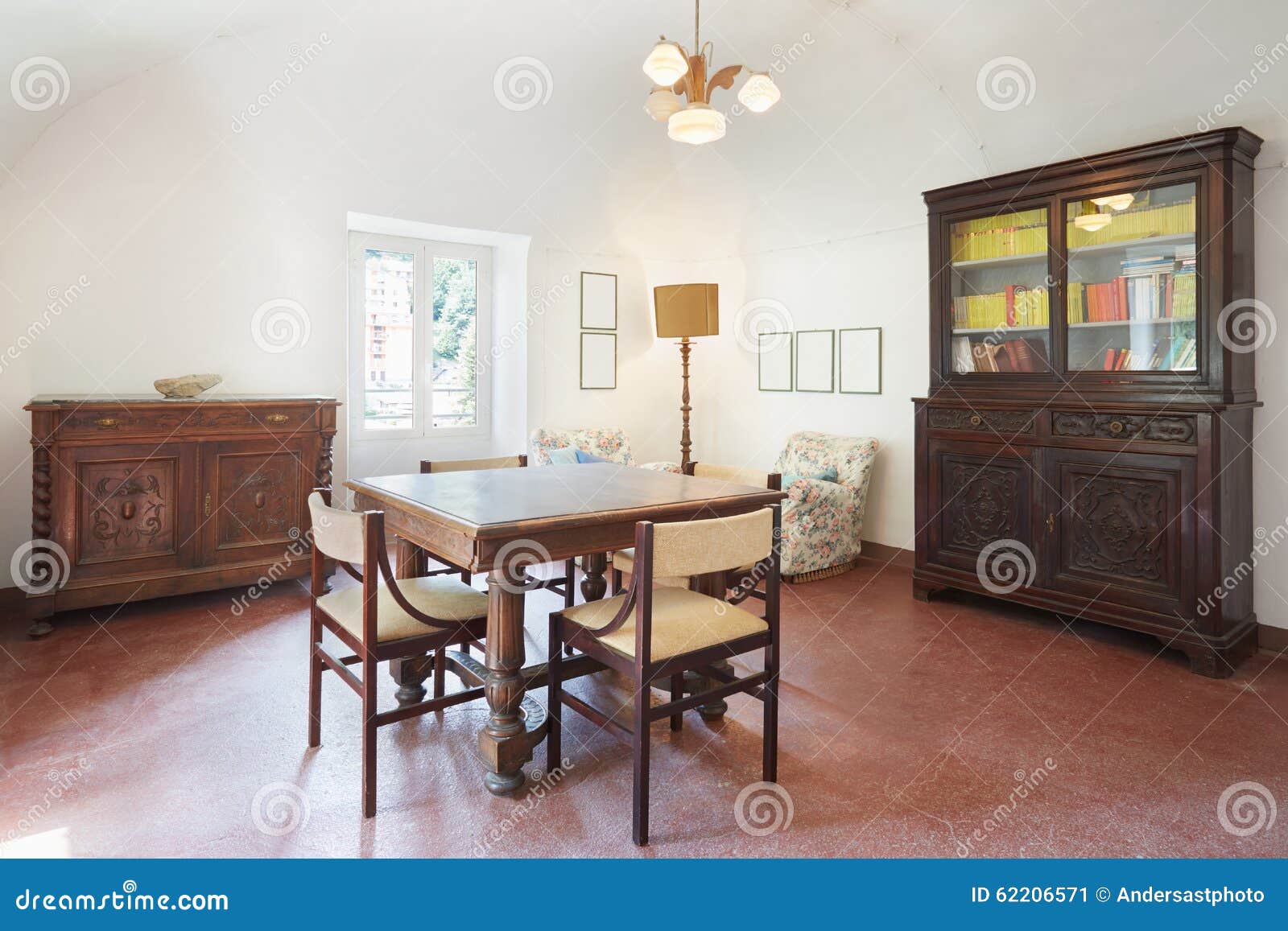 Living Room, Old Interior with Table and Four Chairs Stock Image ...