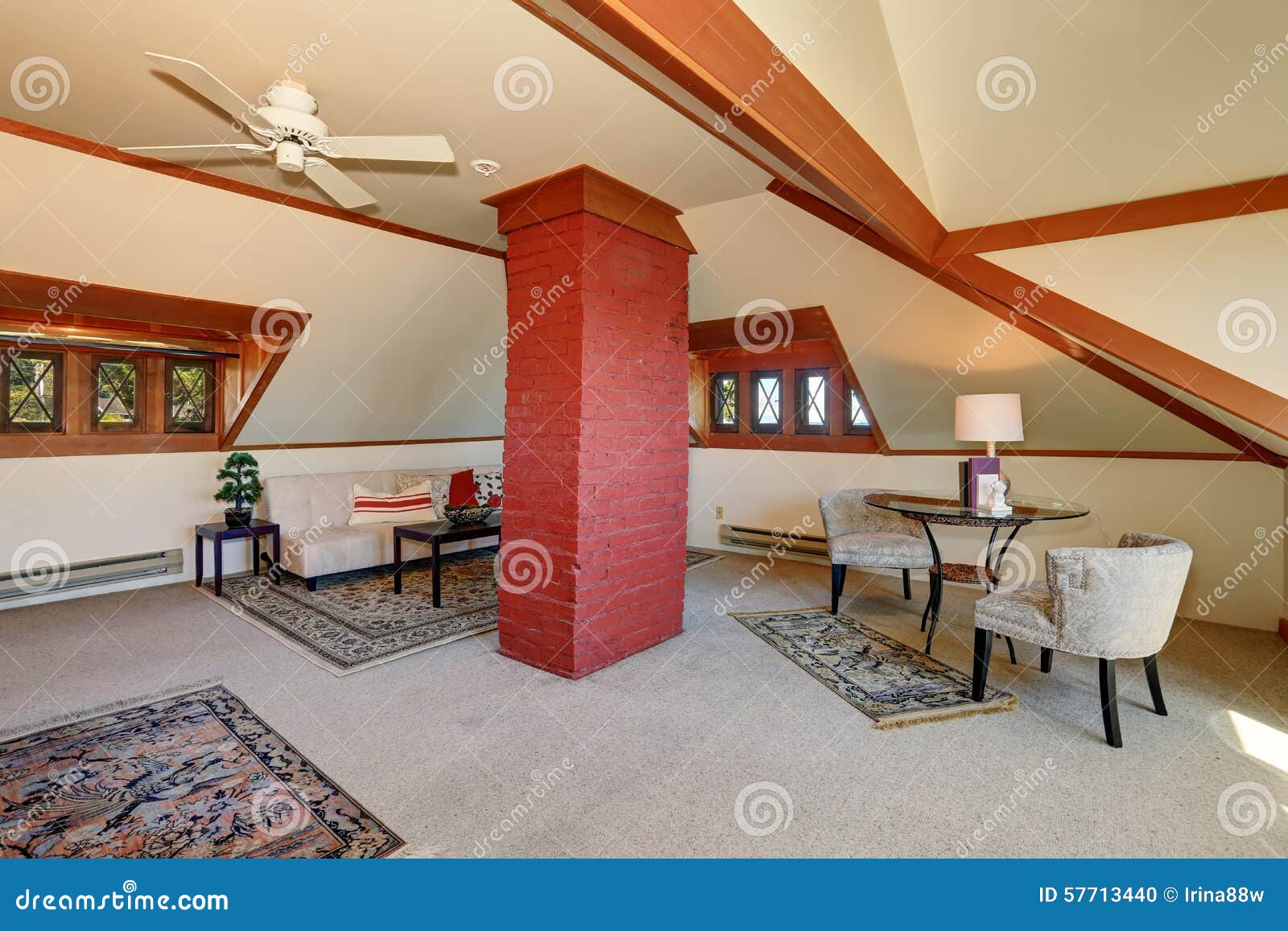 Living Room with Red Brick Beam. Stock Photo - Image of residential ...