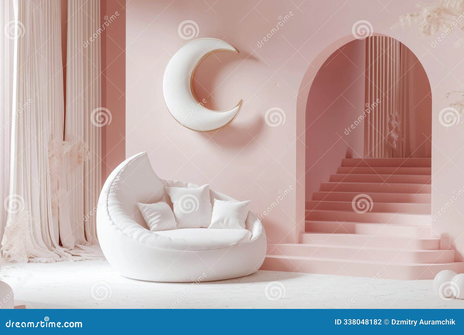 This Living Room Scene Features a Decorative Half Moon in the ...