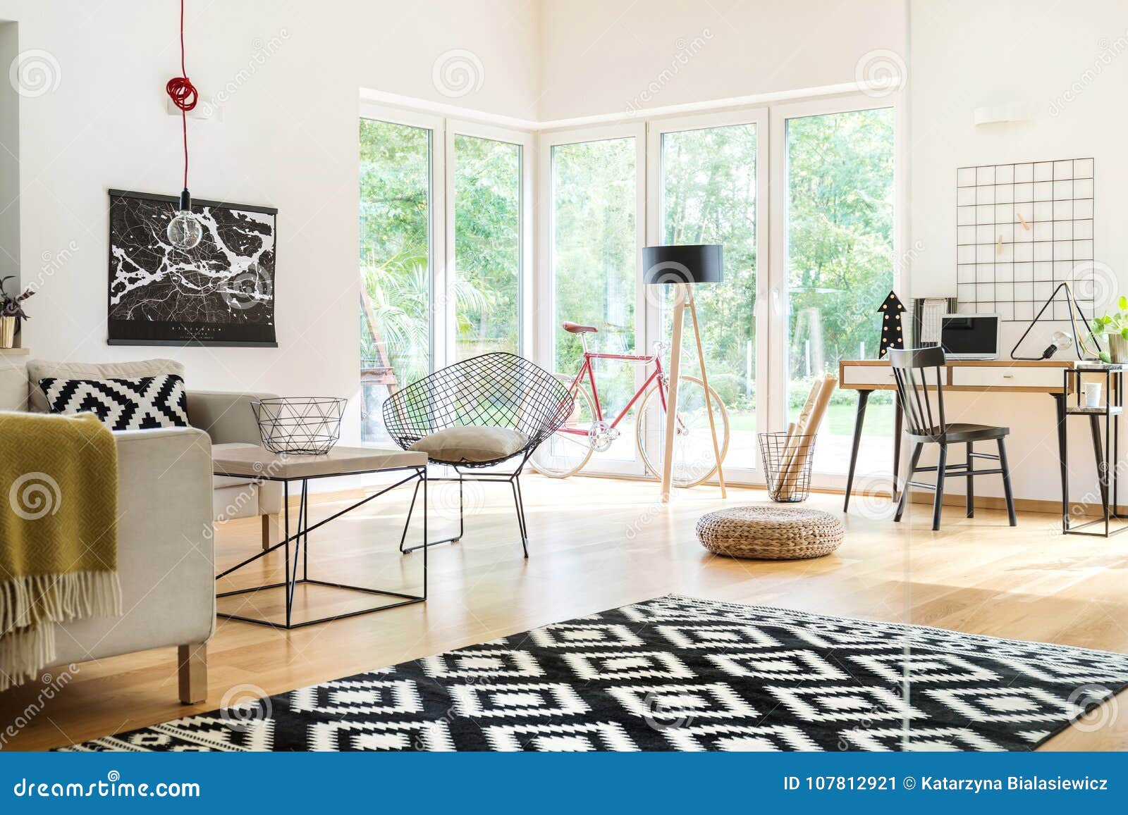 Living Room with Study Space Stock Image - Image of apartment ...