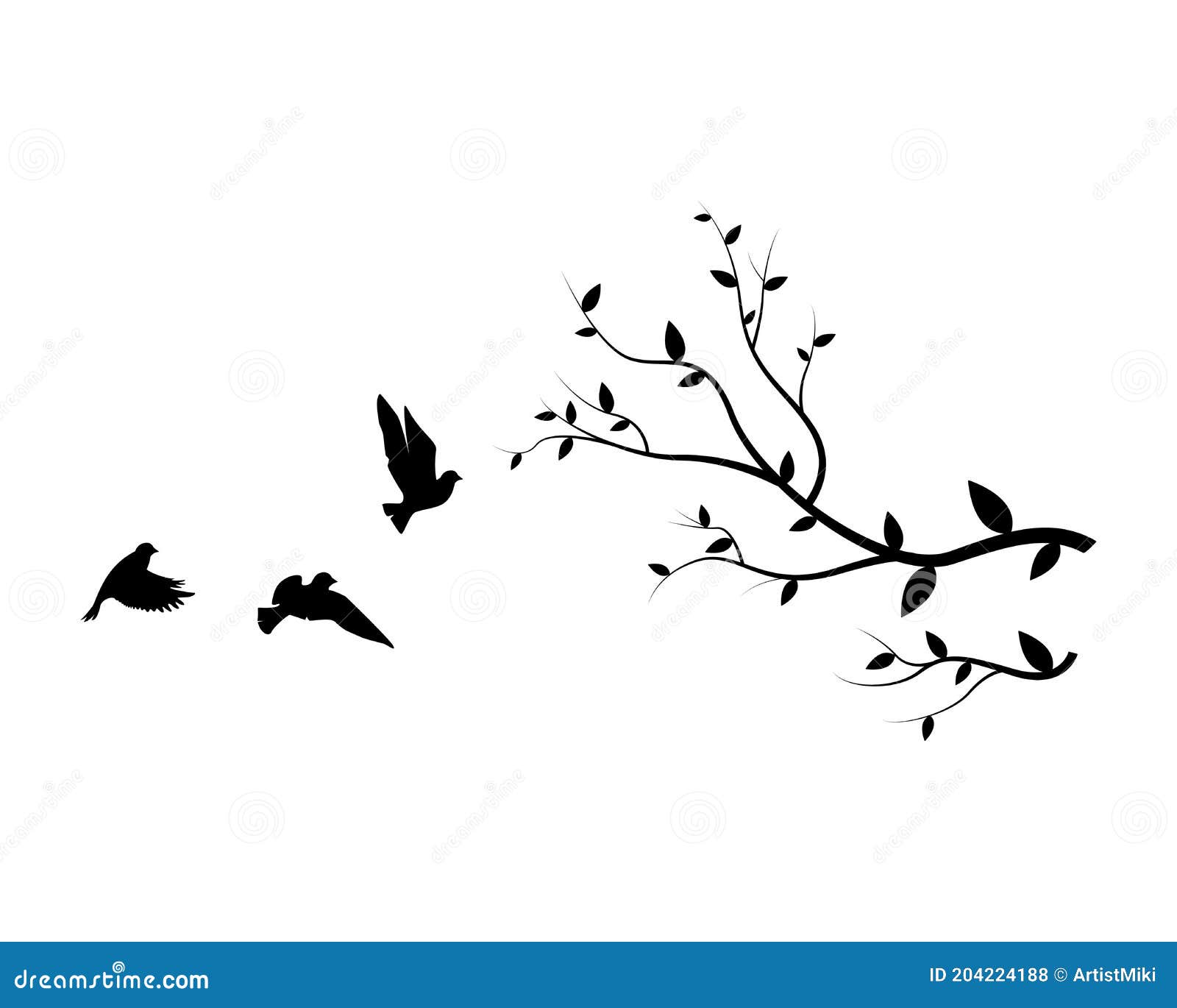 Flying Birds on Branch Vector, Wall Decals, Birds on Tree Design Stock ...