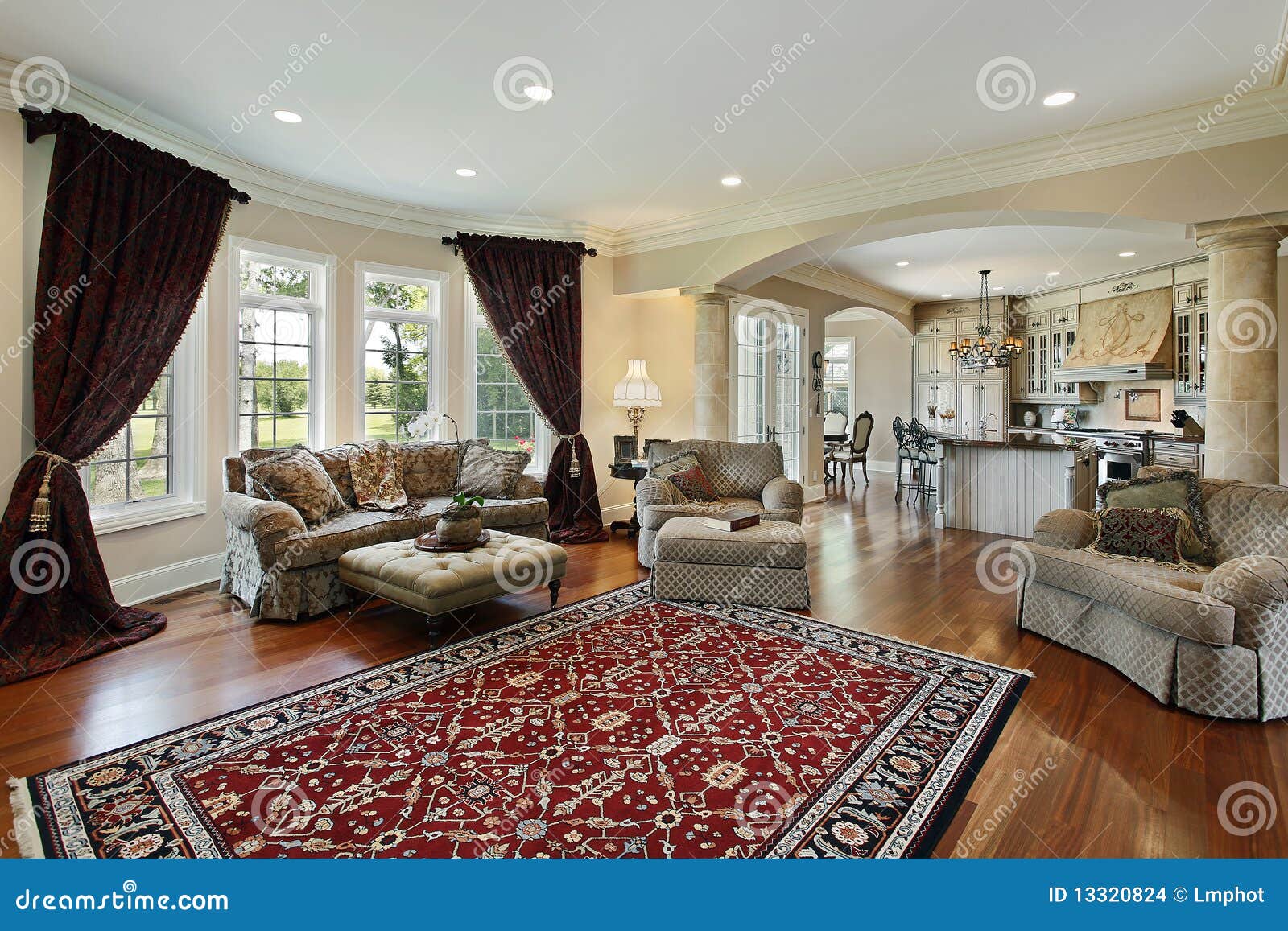 Living Room with Two Columns Stock Photo - Image of marble, furnishings ...