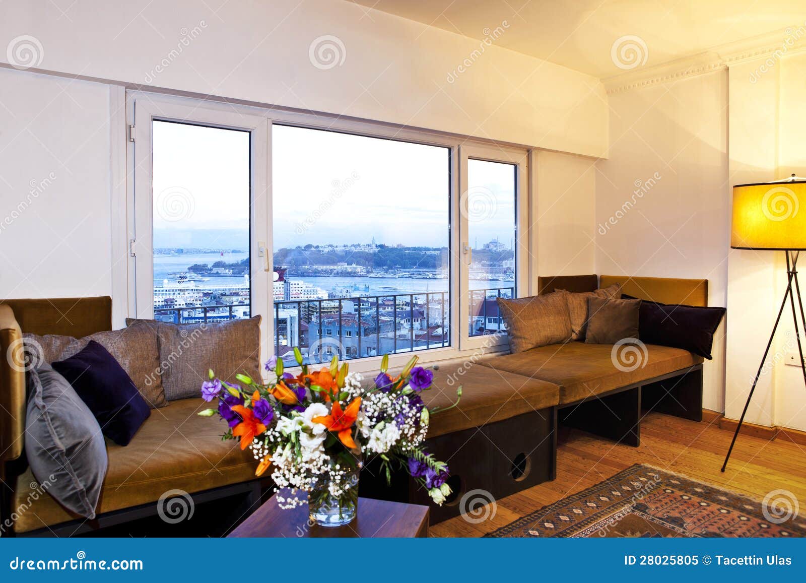 Living room with the view stock image. Image of flowers - 28025805