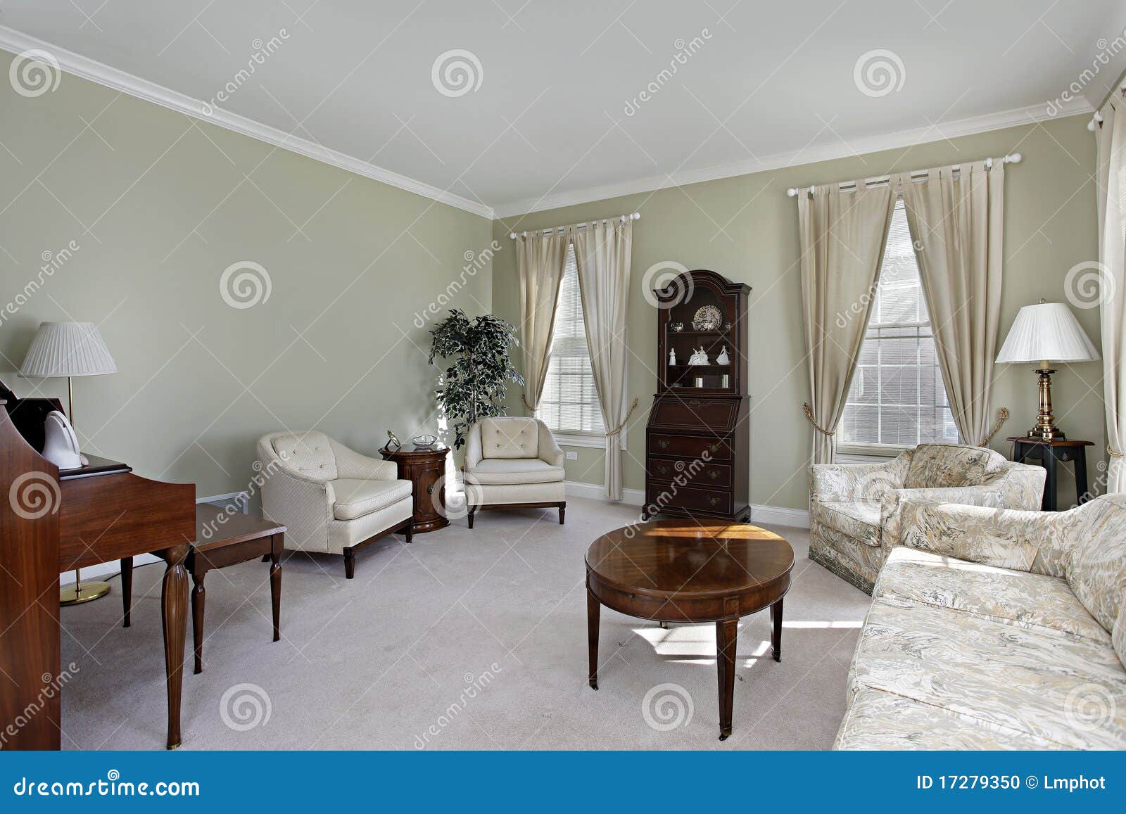 Living Room with White Carpeting Stock Photo - Image of architecture ...