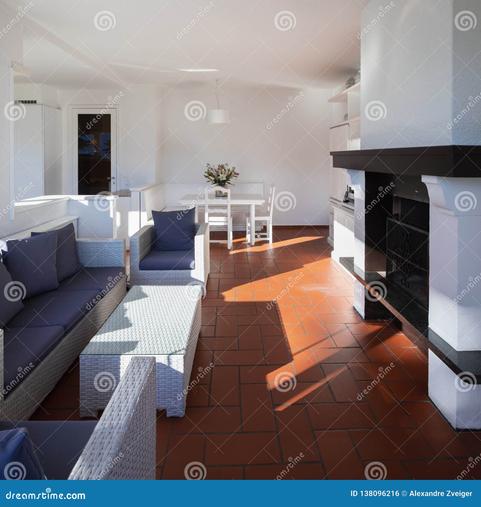 Living Room with Window Overlooking the Lake Stock Photo - Image of ...