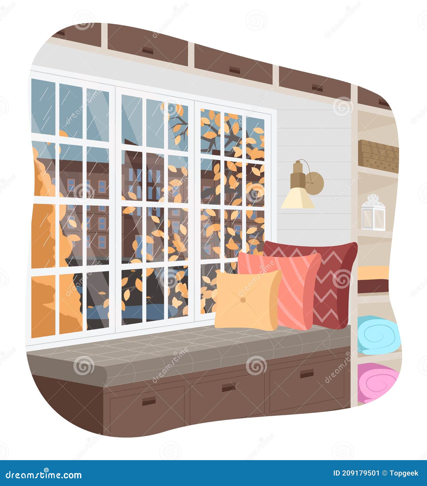 Living Room Window with Soft Couch and a Stack of Pillows on the ...