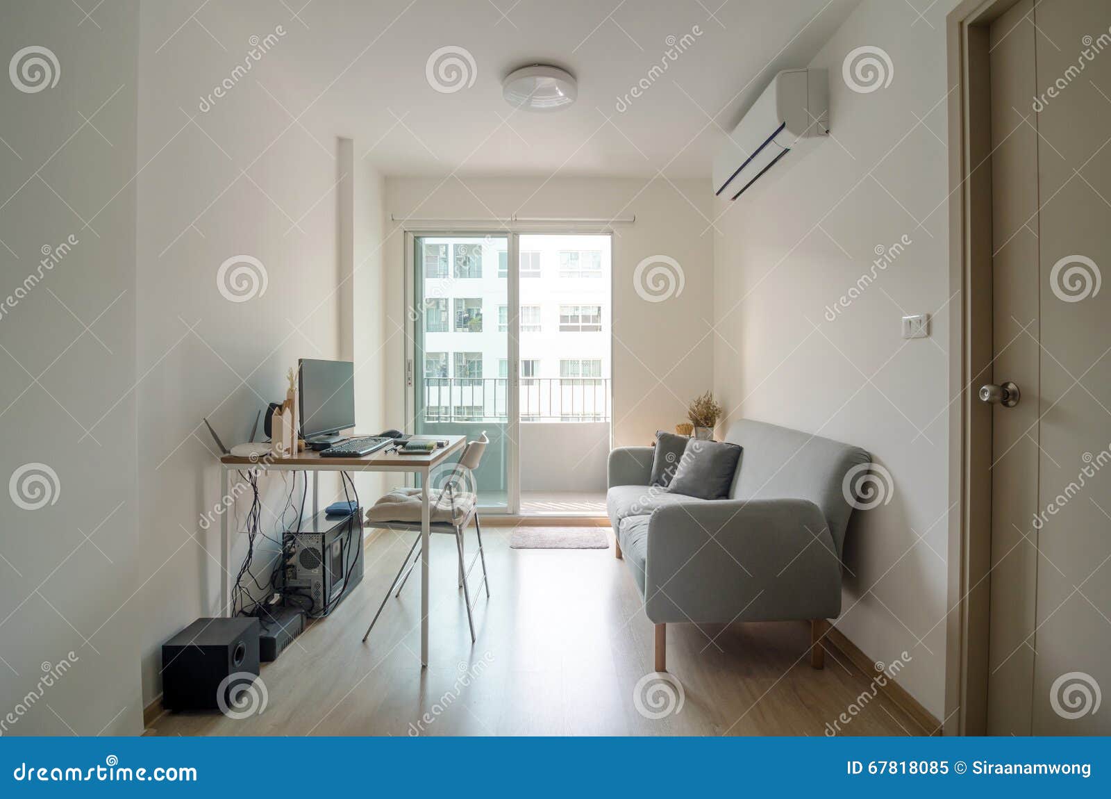 Living Room with Working Area in Apartment Stock Image - Image of house ...