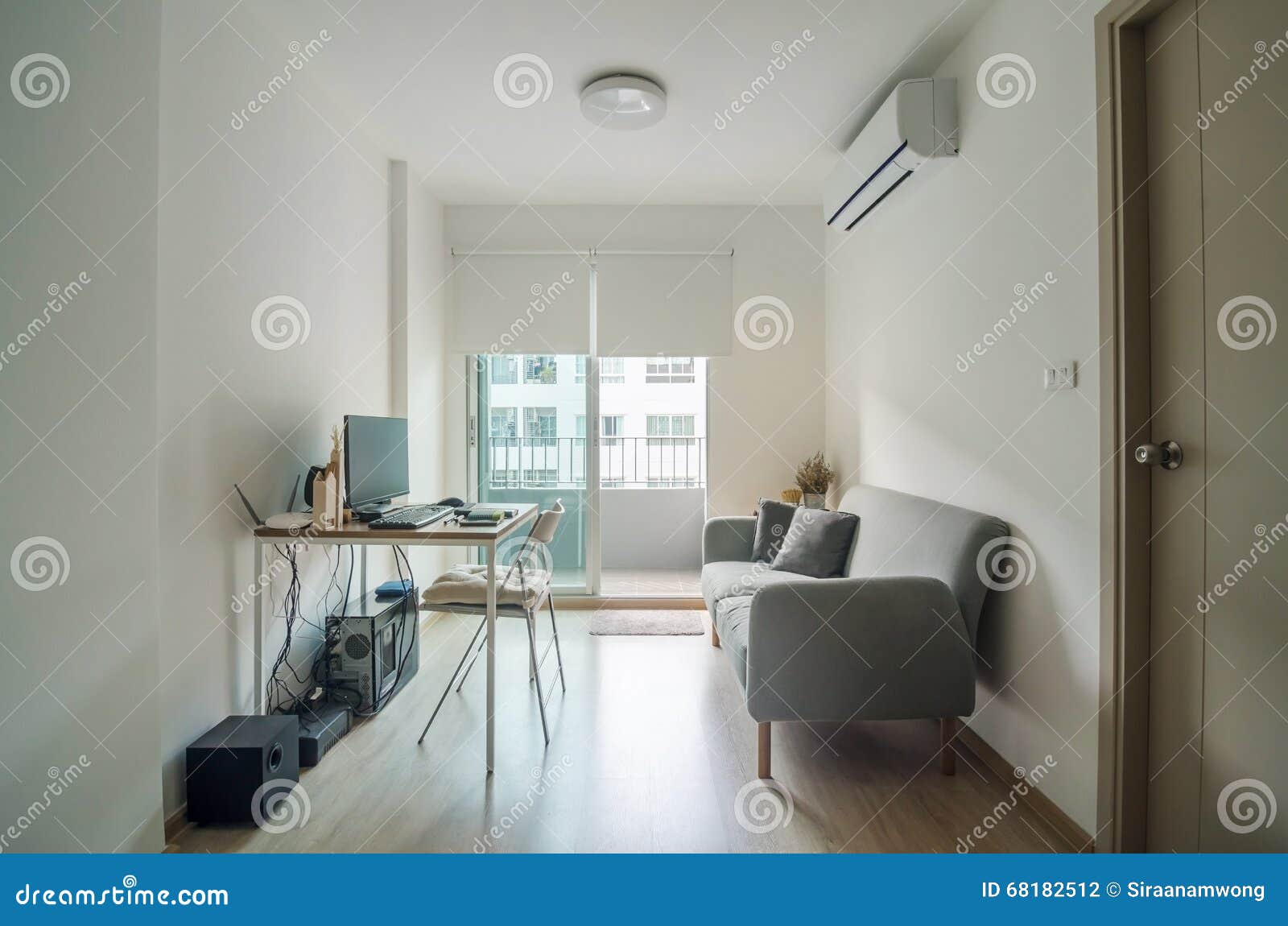 Living Room with Working Space Stock Photo - Image of flat, carpet ...