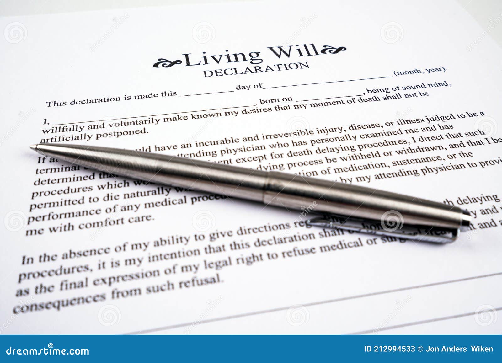 Living Will Declaration Form with Pen Stock Image - Image of ...