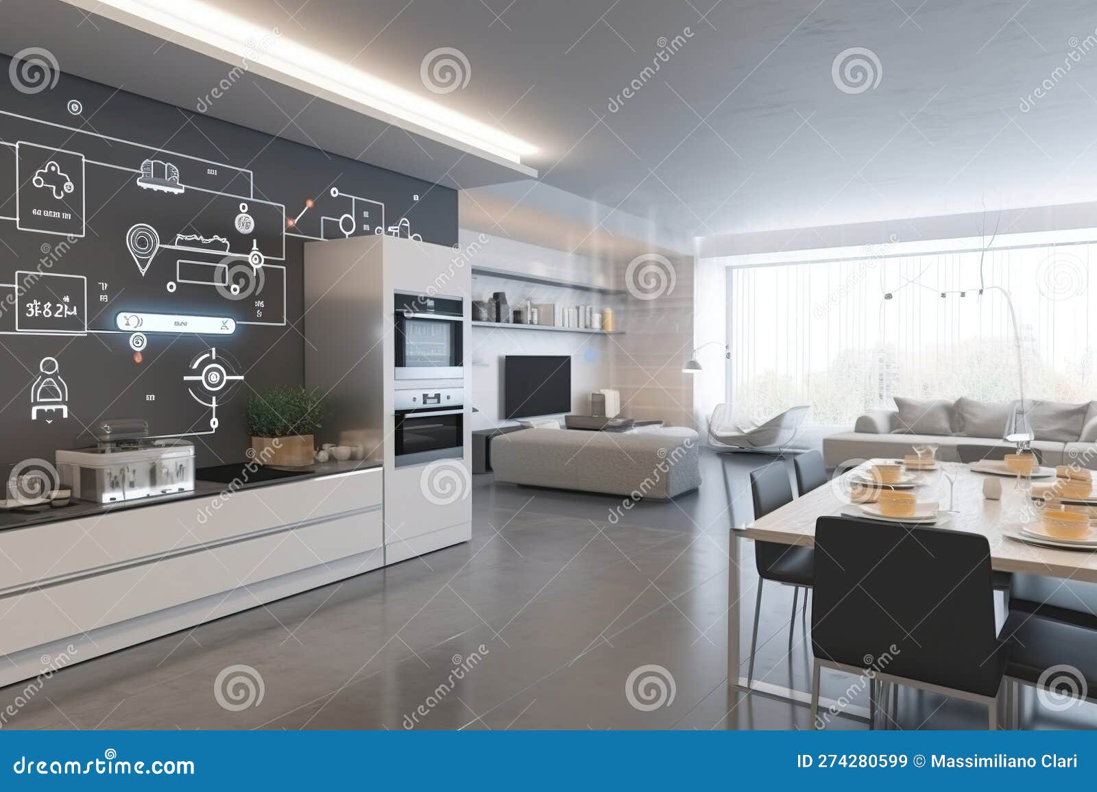 Livingroom with Smart Appliances with Display Screen and Voice ...