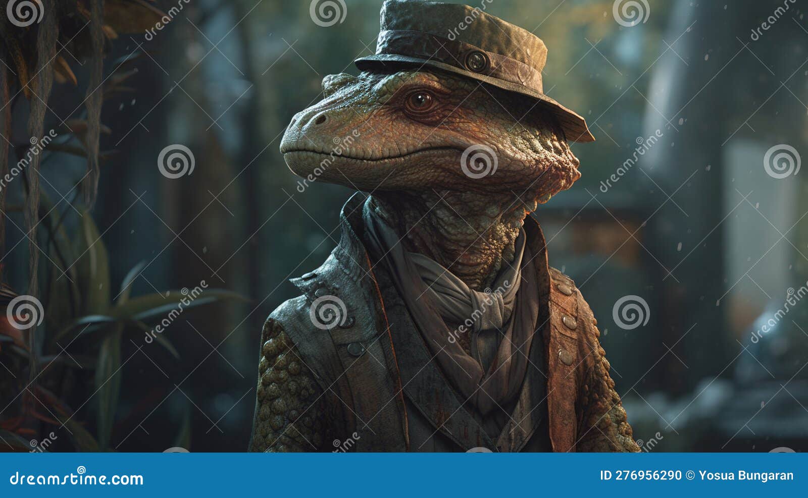 Lizard Adventurer, Digital Art Illustration, Generative AI Stock ...