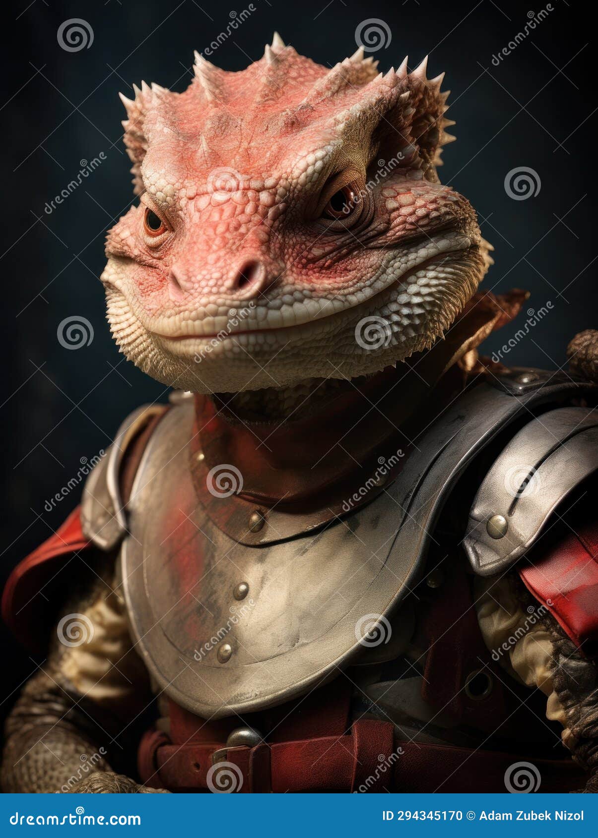 A Lizard In Armor, Wearing A Suit With A Dramatic Studio Background ...