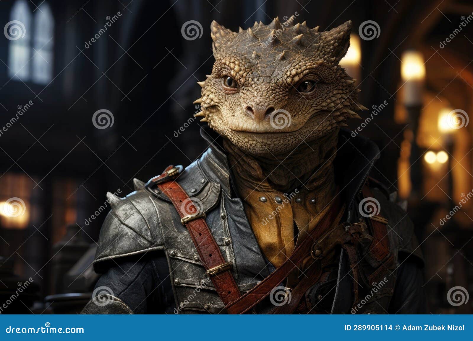 A Lizard in Armor and Leather Stock Illustration - Illustration of ...