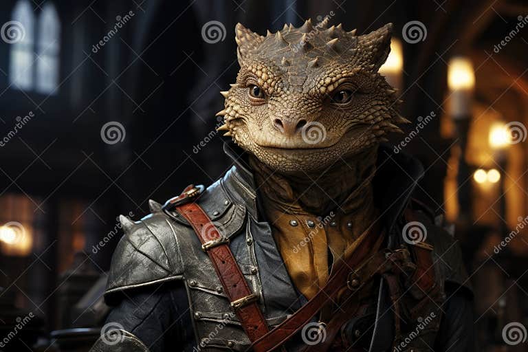 A Lizard in Armor and Leather Stock Illustration - Illustration of ...