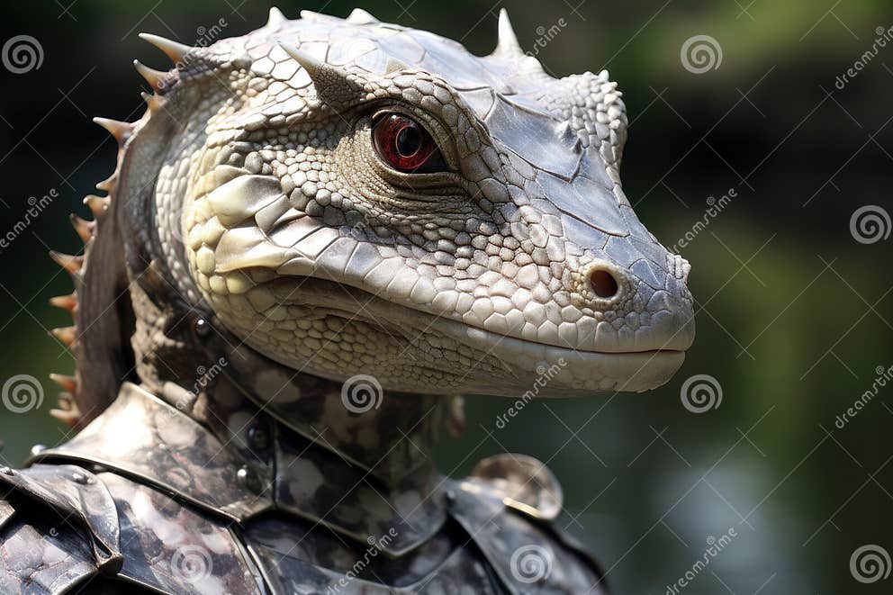 A Lizard in Armor with Red Eye Stock Illustration - Illustration of ...