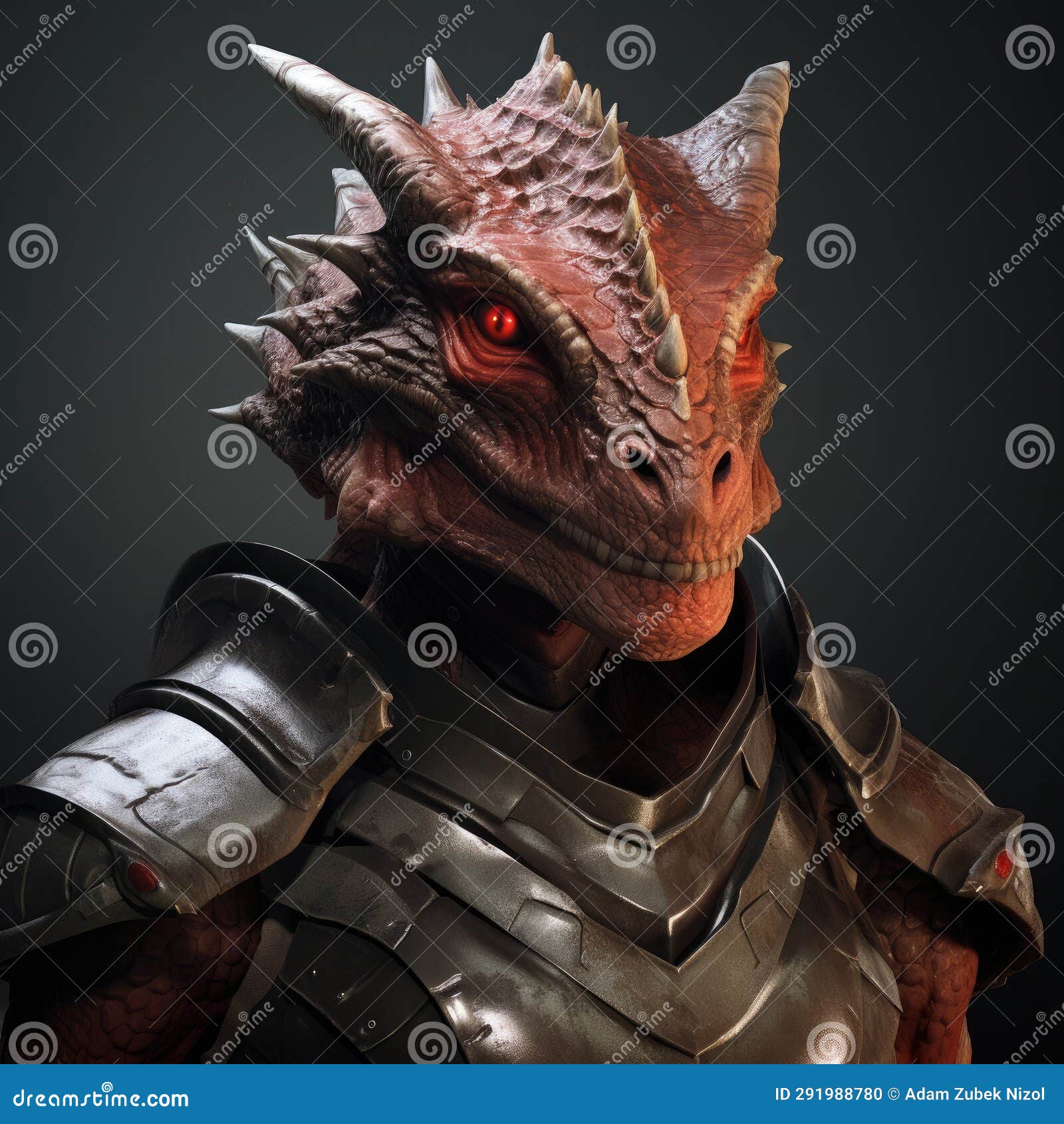 A Lizard in Armor with Red Eyes Stock Illustration - Illustration of ...