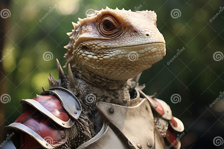 A Lizard in Armor with Red and Silver Armor Stock Illustration ...