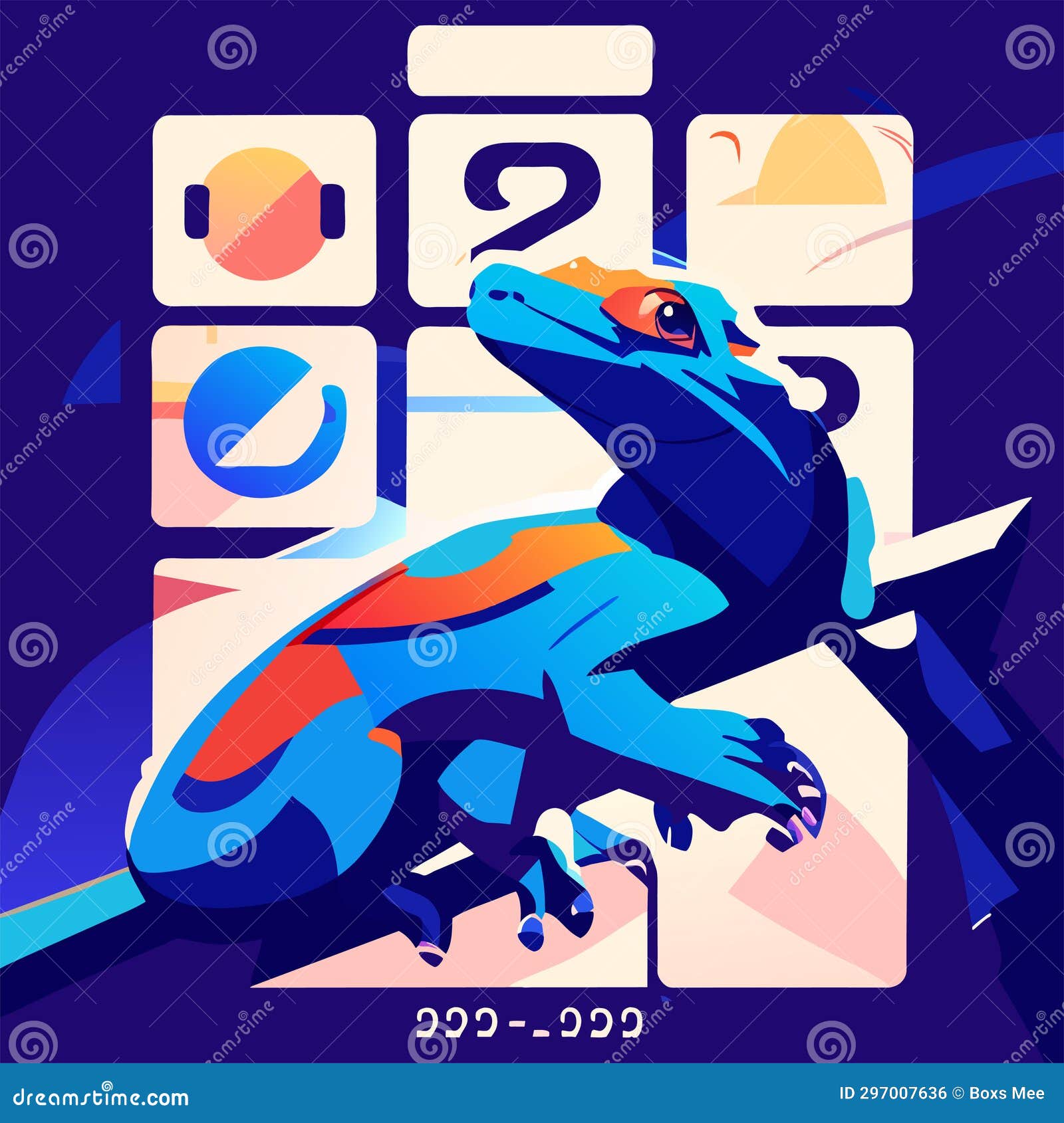 Lizard on the Background of Geometric Shapes. Vector Illustration in a ...