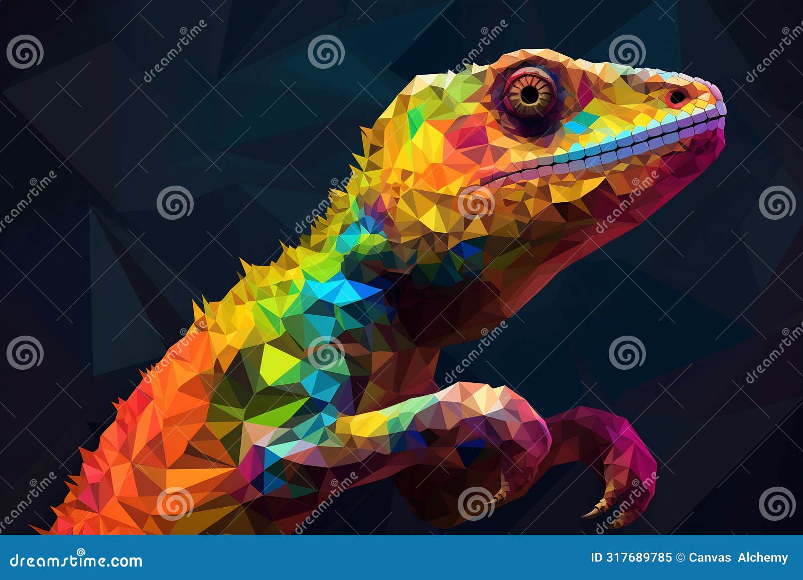 Lizard on Black Background. Low Poly Chameleon Stock Image - Image of ...