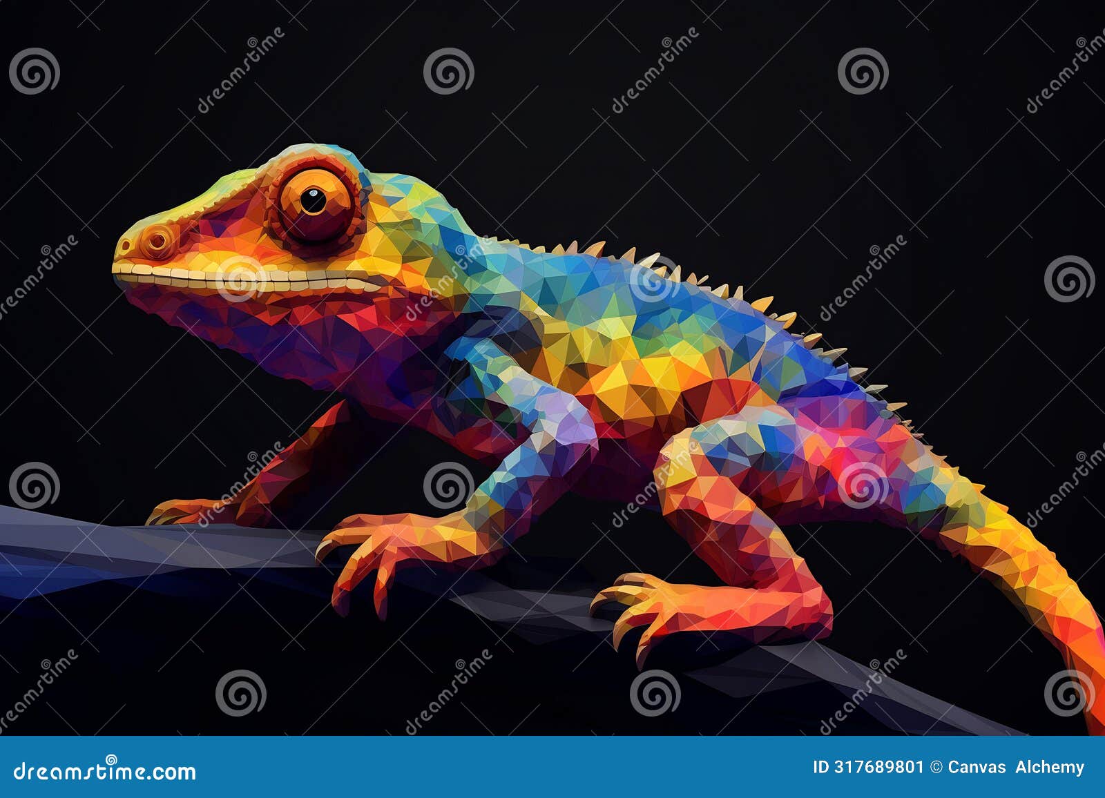 Lizard on Black Background. Low Poly Chameleon Stock Image - Image of ...