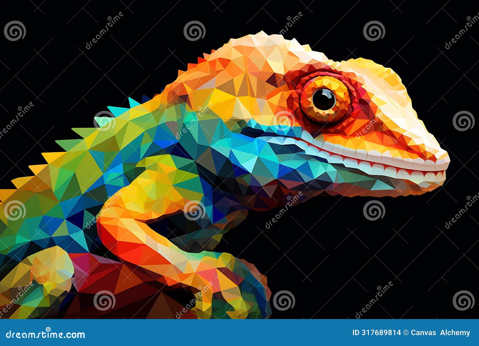Lizard on Black Background. Low Poly Chameleon Stock Photo - Image of ...