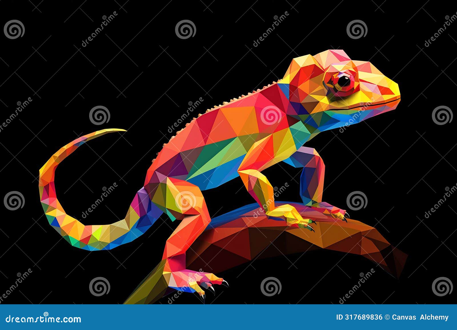 Lizard on Black Background. Low Poly Chameleon Stock Illustration ...