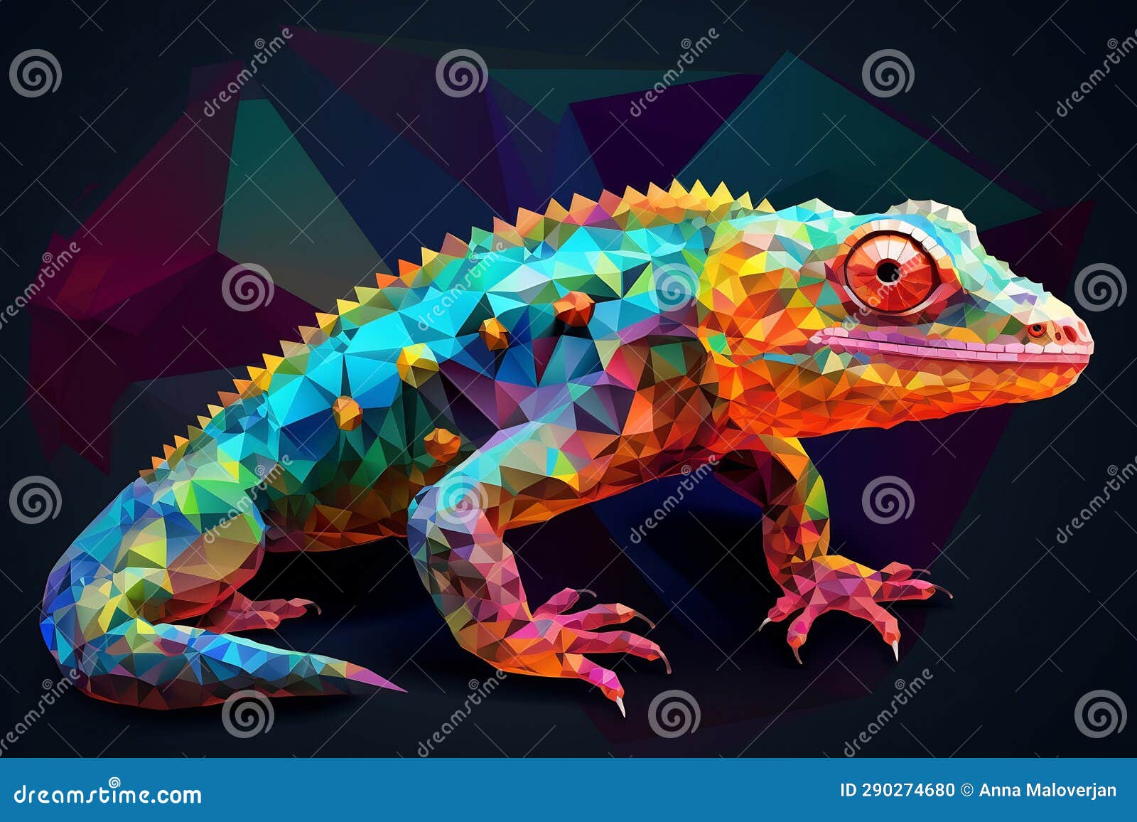Lizard on Black Background. Low Poly Chameleon Stock Photo - Image of ...