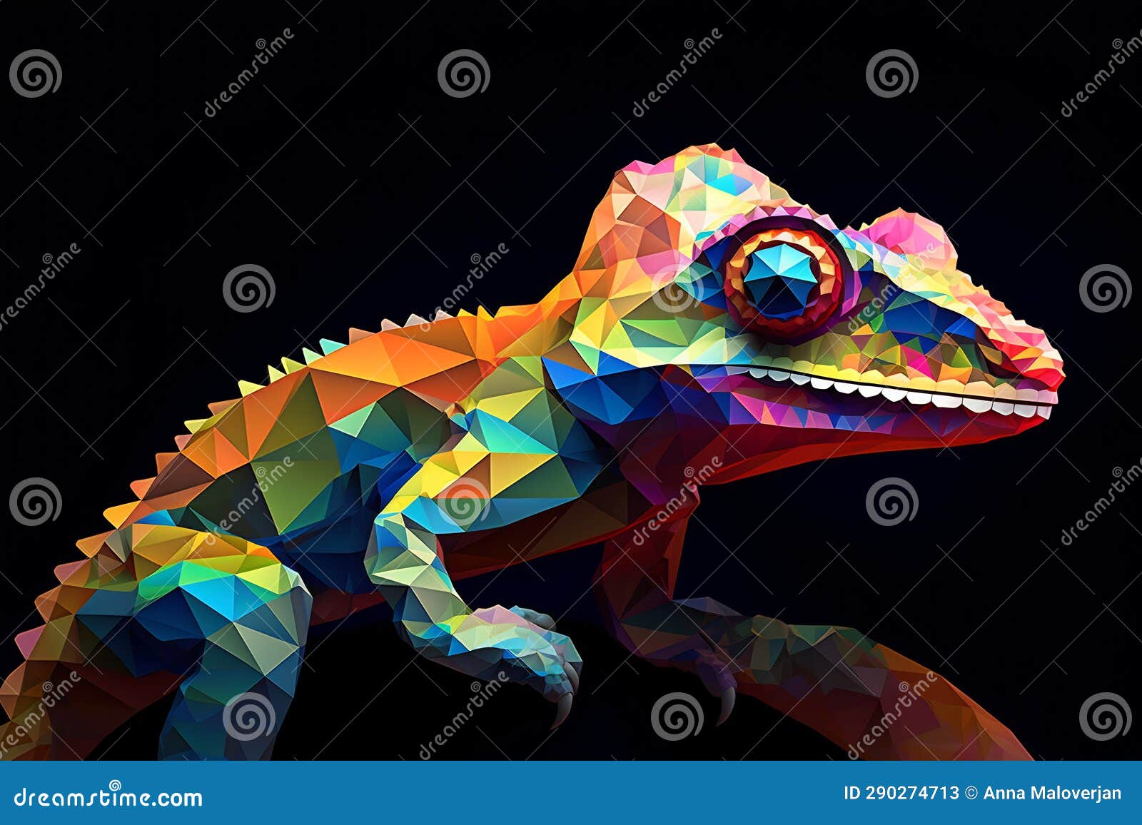 Lizard on Black Background. Low Poly Chameleon Stock Image - Image of ...