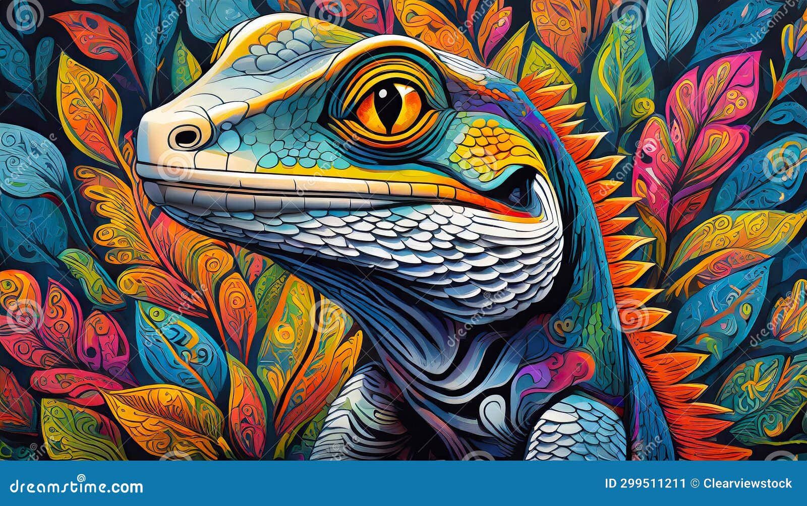 Lizard Bright Colorful and Vibrant Poster Illustration Stock ...