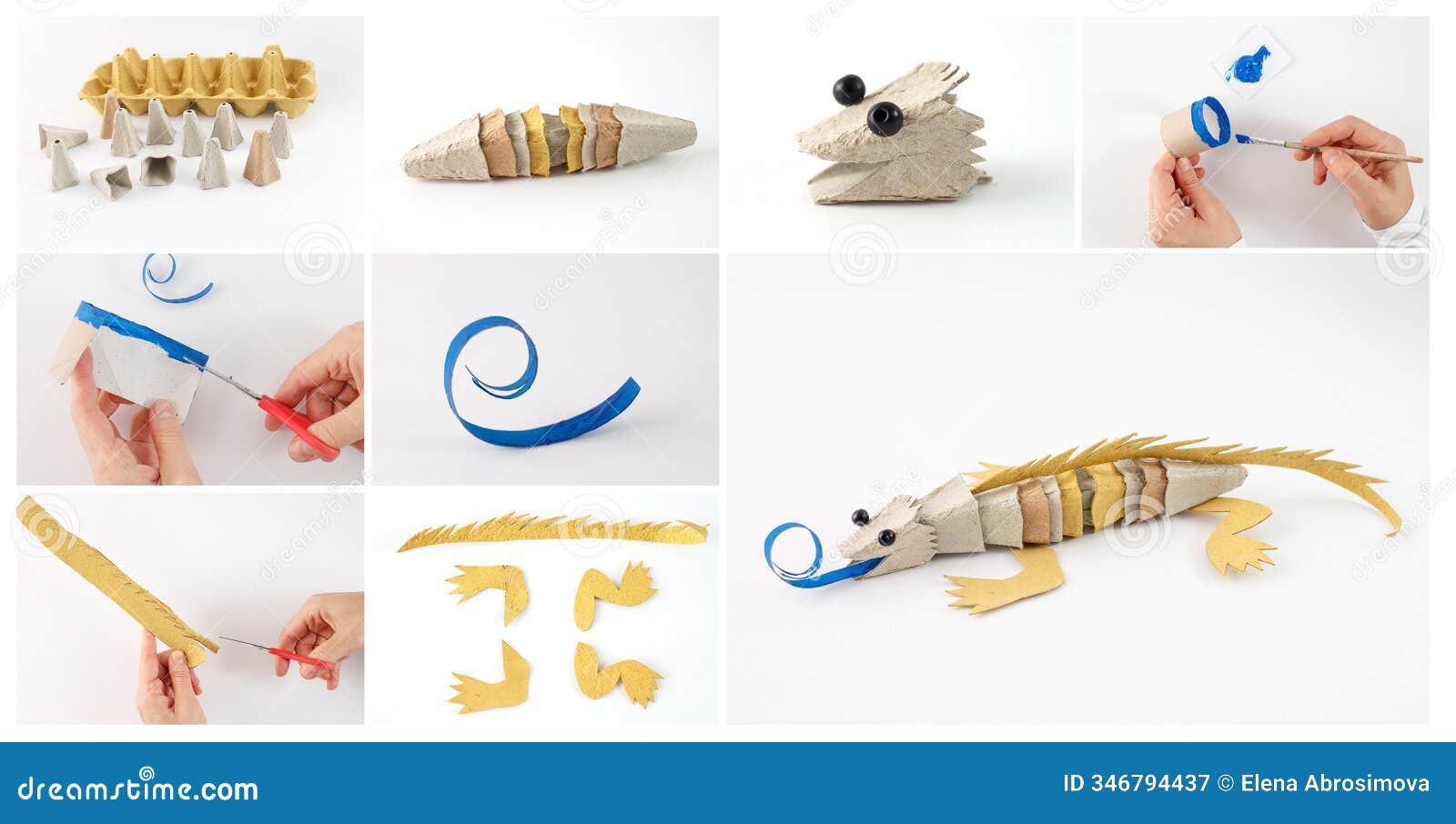 Lizard Craft Using Recycled Materials, Egg Cartons and Cardboard, Step ...