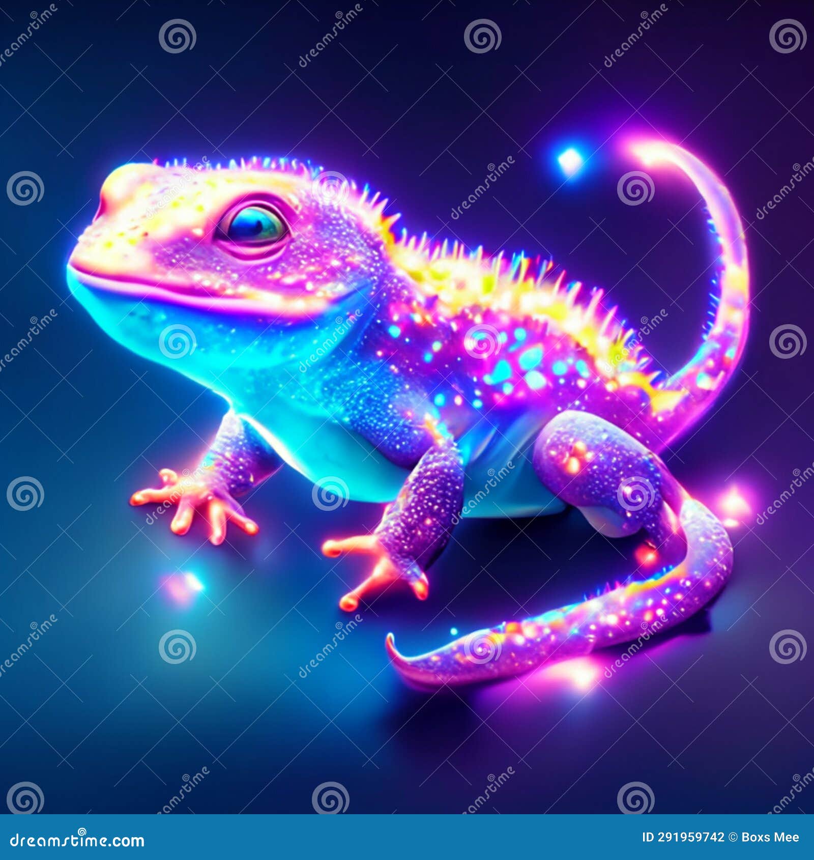 Lizard on a Dark Background with Neon Lights. Vector Illustration Stock ...