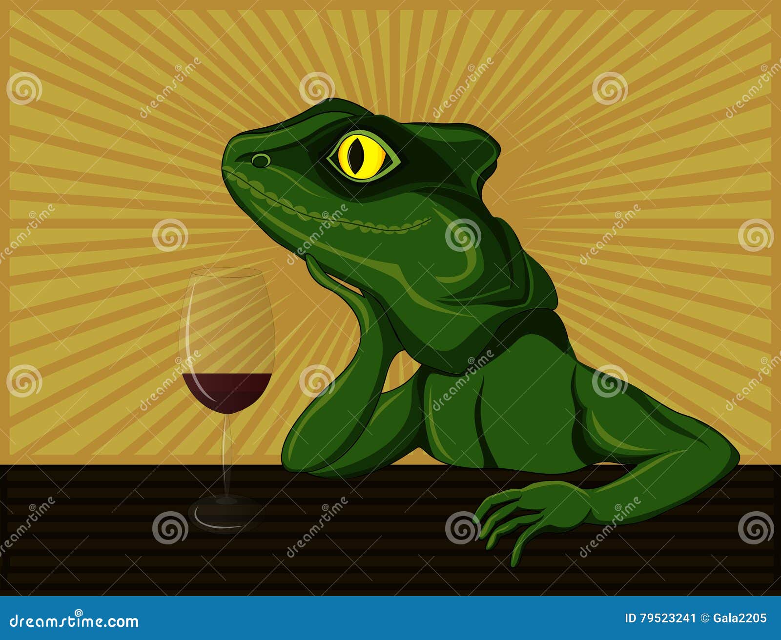 Lizard Dreaming and Drinking Red Wine. Pop Art Illustration. Smiles ...