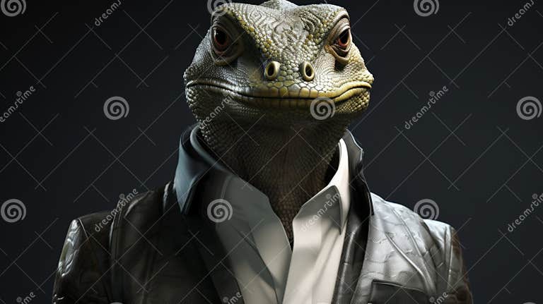 Stylish Lizard Head Portrait in the Style of Raphael Lacoste Stock ...