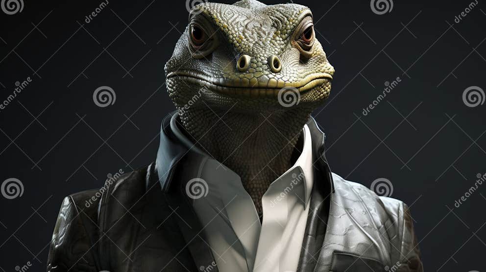 Stylish Lizard Head Portrait in the Style of Raphael Lacoste Stock ...