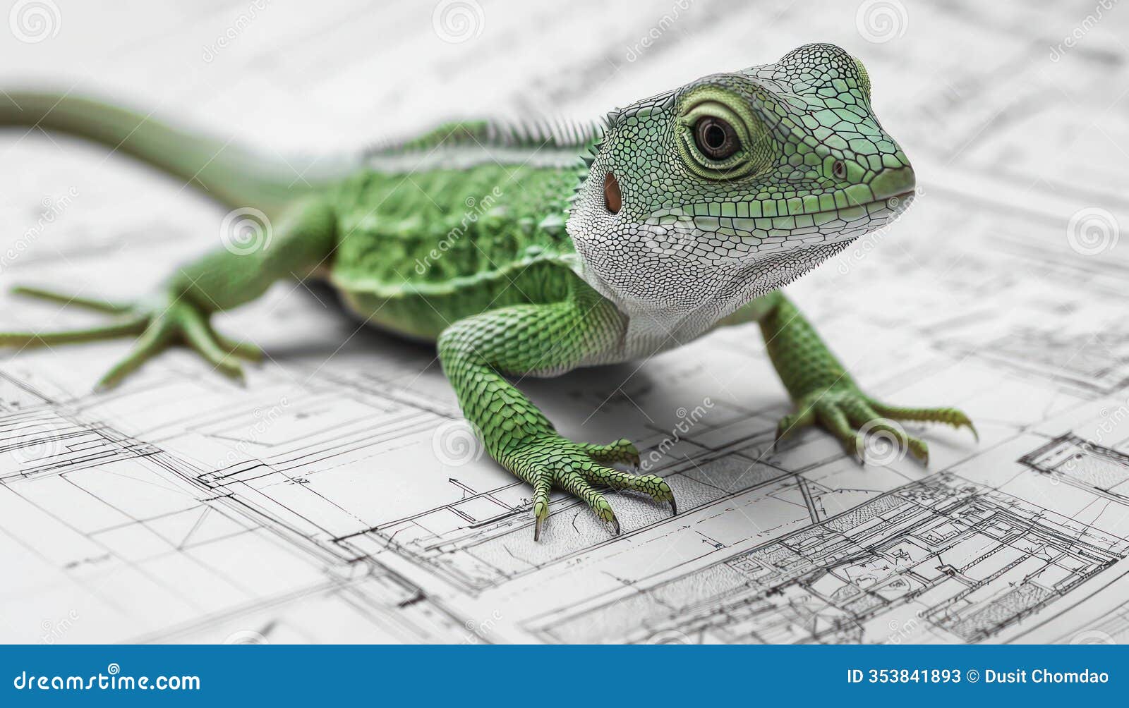 Lizard Engineer Designing Solar Powered Habitat Blueprint, Resourceful ...