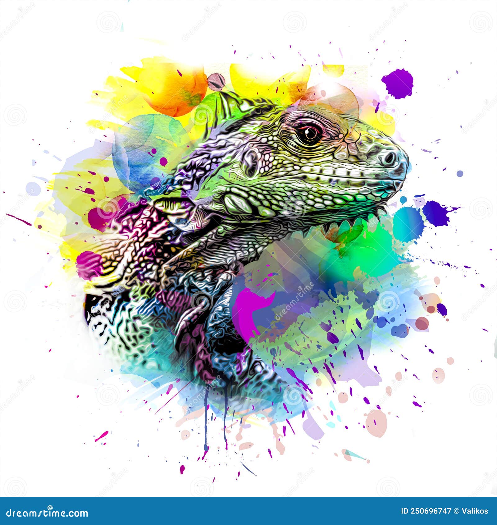 Lizard Head with Creative Abstract Elements on White Background Stock ...