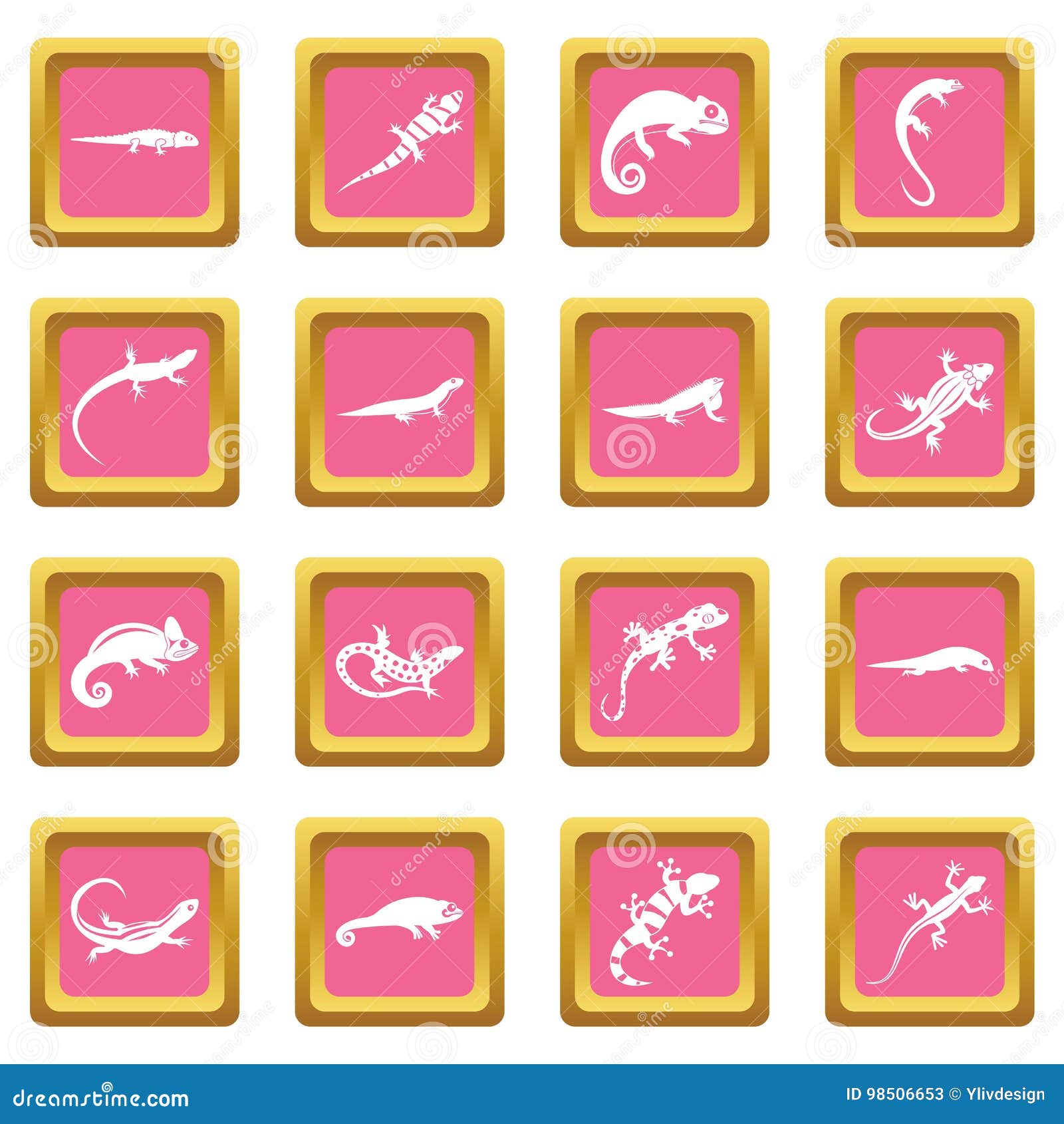 Lizard icons pink stock vector. Illustration of animal - 98506653