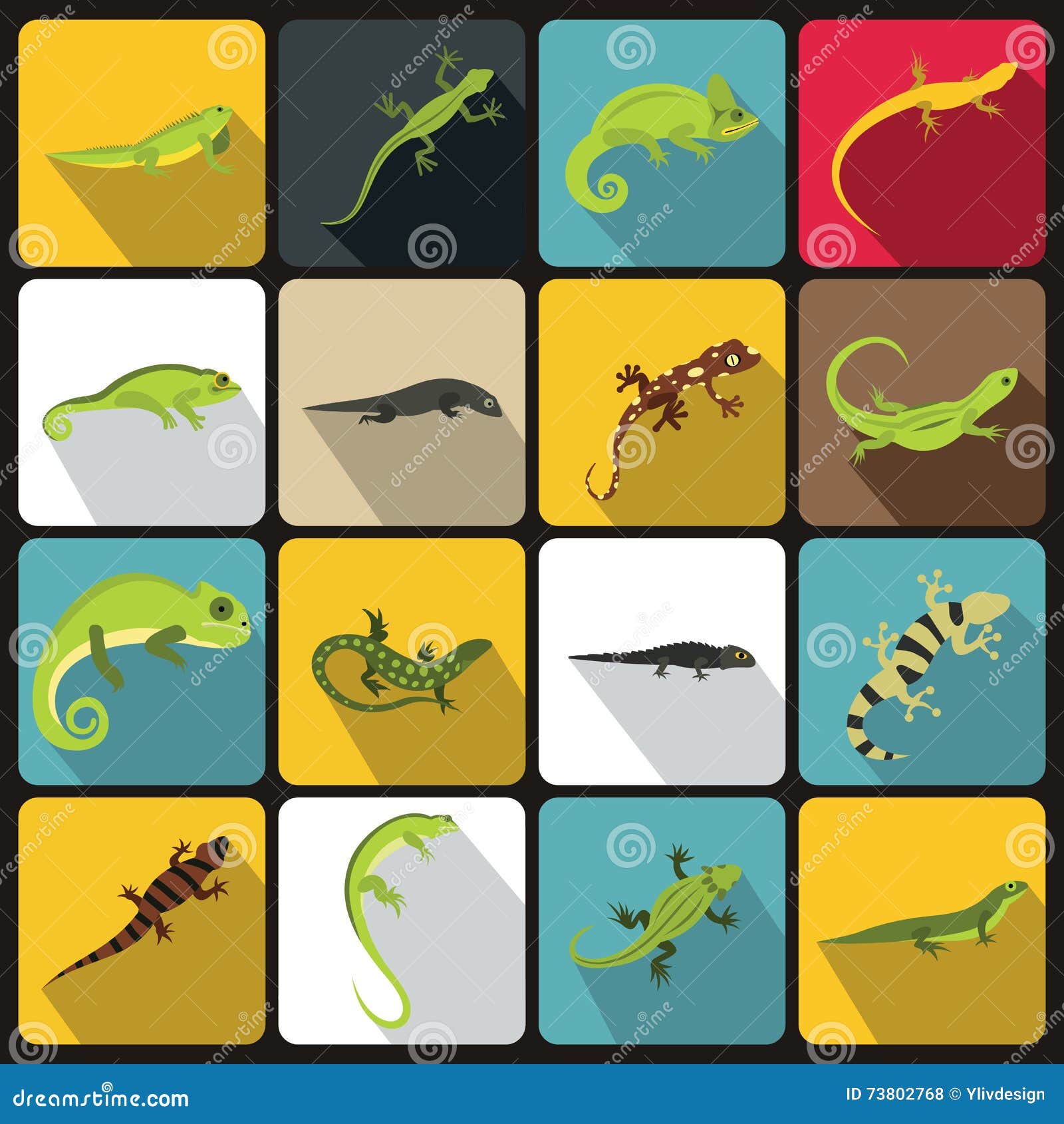 Lizard Icons Set, Flat Style Stock Vector - Illustration of silhouette ...