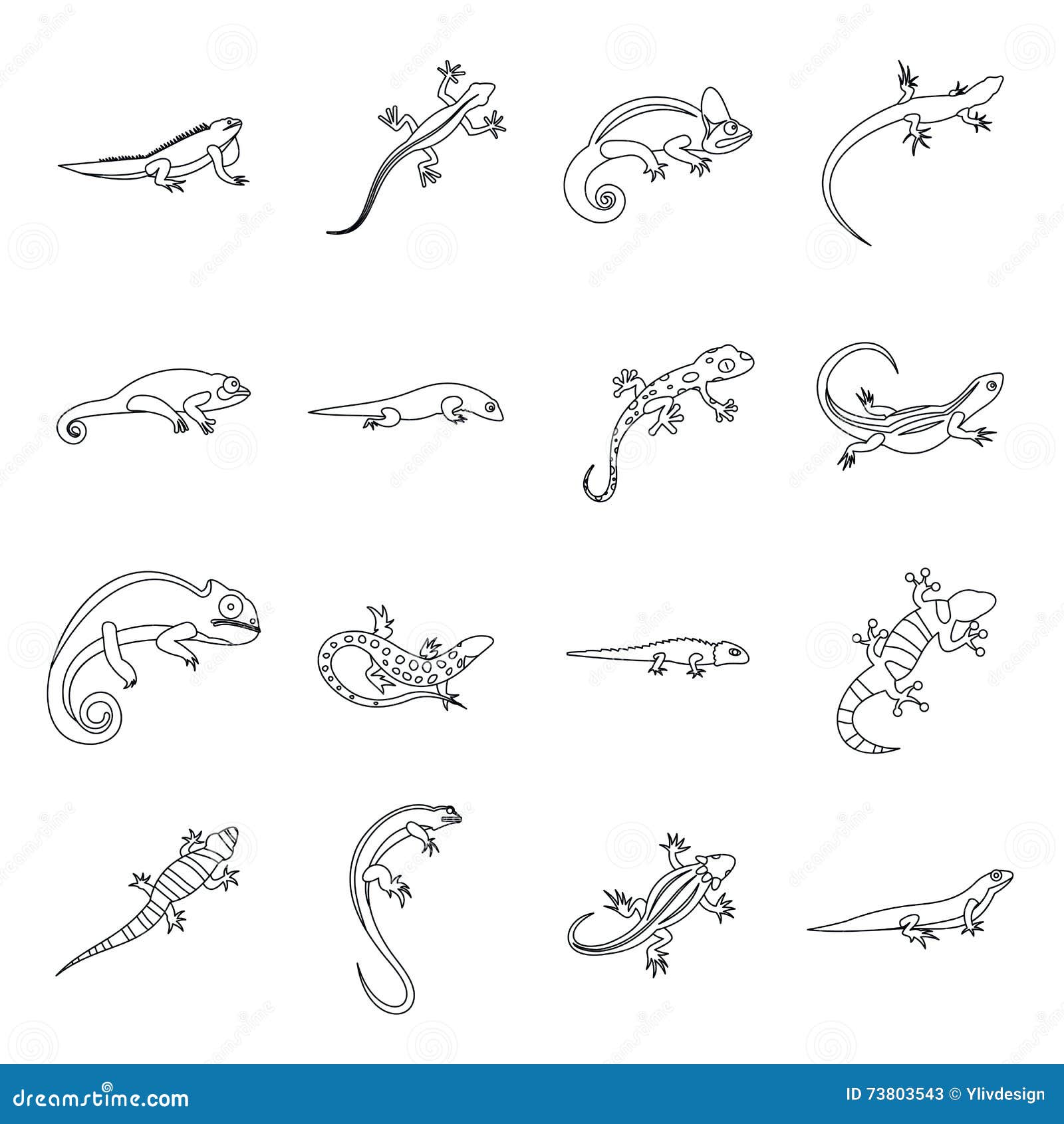 Lizard Icons Set, Outline Style Stock Vector - Illustration of iguana ...