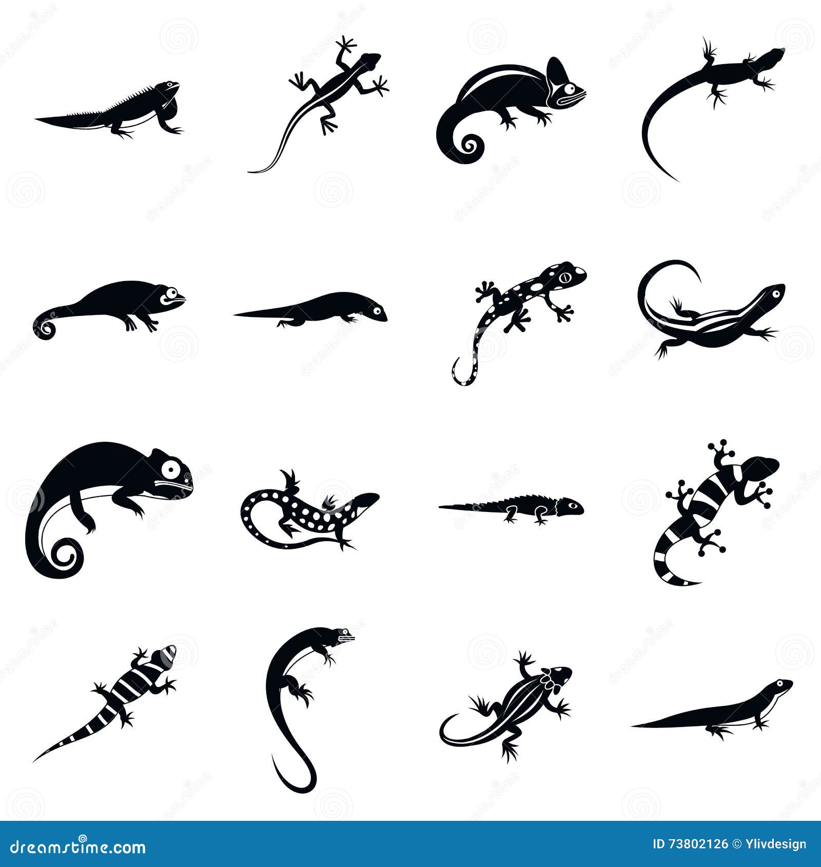 Lizard Icons Set, Simple Style Stock Vector - Illustration of iguana ...