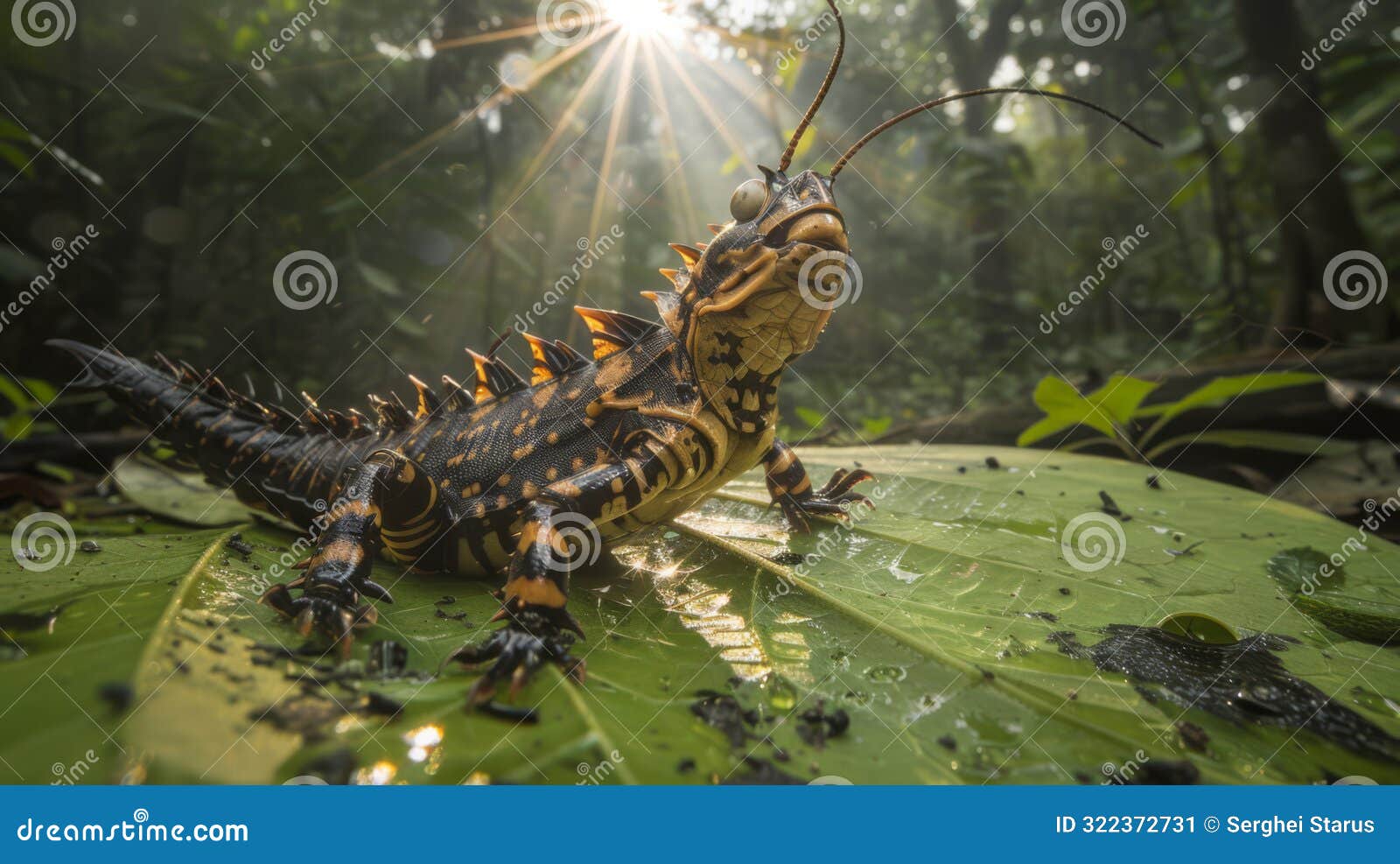 A Lizard and Insect Hybrid with Spikes on Its Back Sitting in the Sun ...