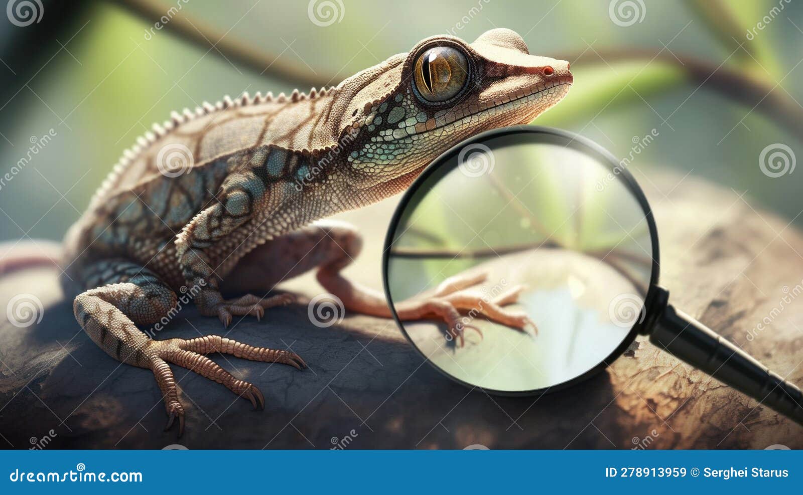 A Lizard Looking through a Magnifying Glass. Generative AI Image. Stock ...