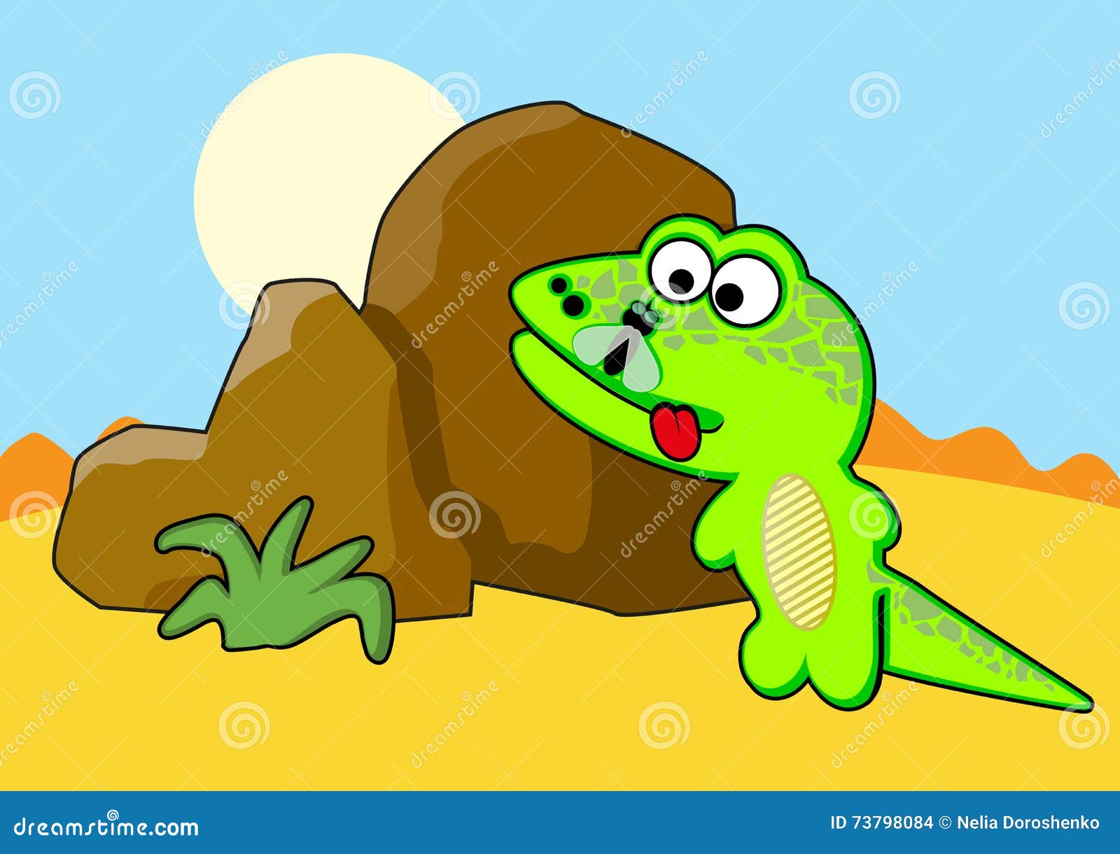 Lizard near the stone stock vector. Illustration of green - 73798084