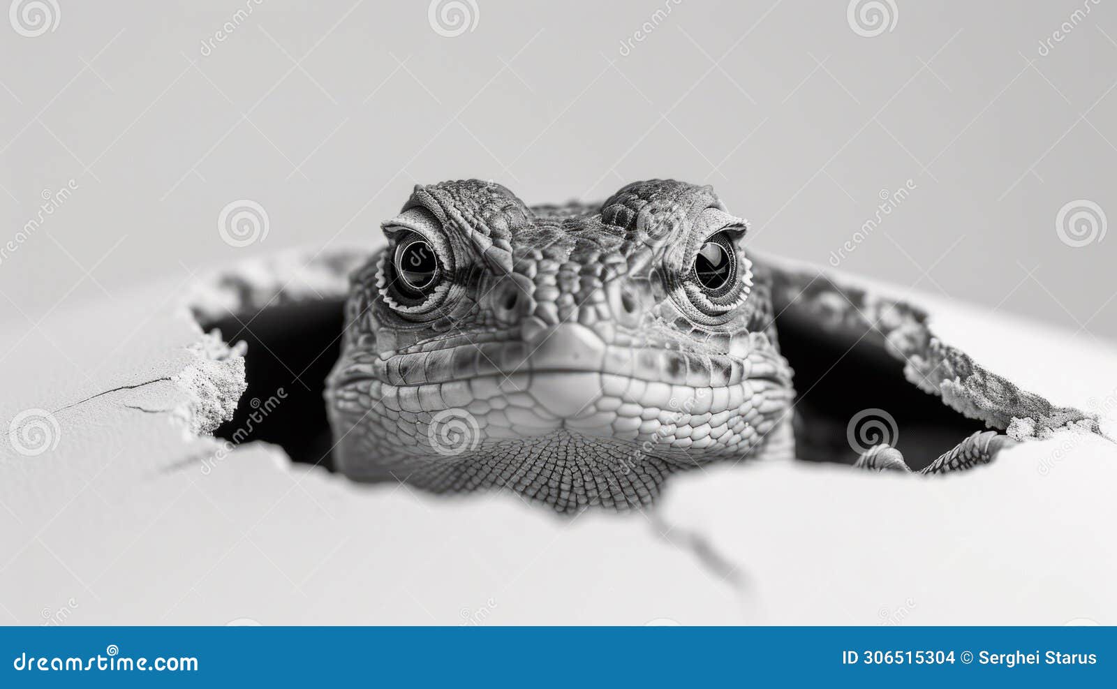 A Lizard Peeking Out of a Hole in the Wall, AI Stock Illustration ...