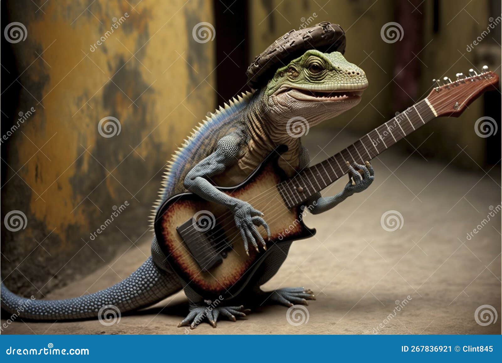 A lizard Playing a Guitar stock illustration. Illustration of playing ...