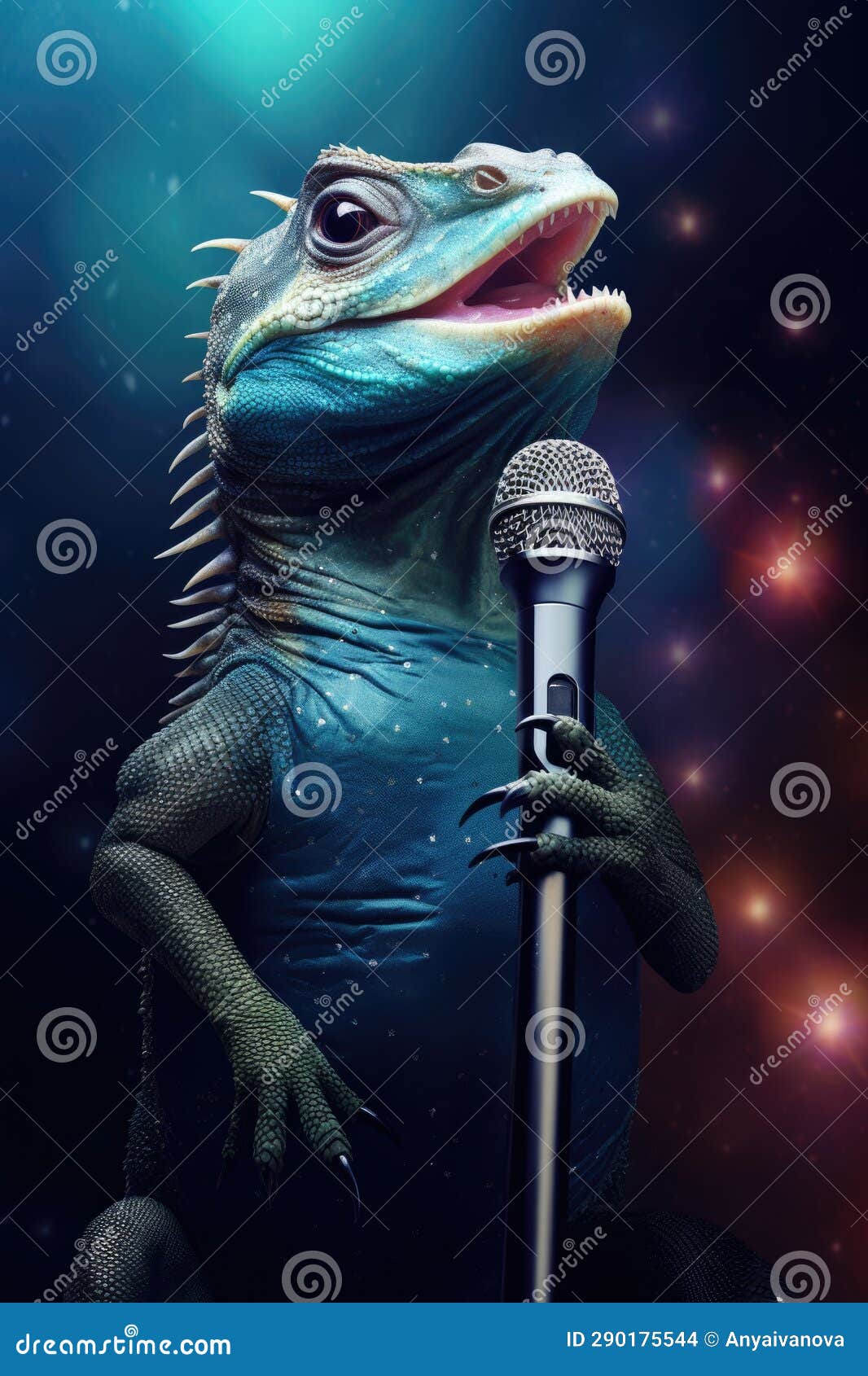 A Lizard Singer Dressed in a Suit and Tie Singing into a Microphone ...