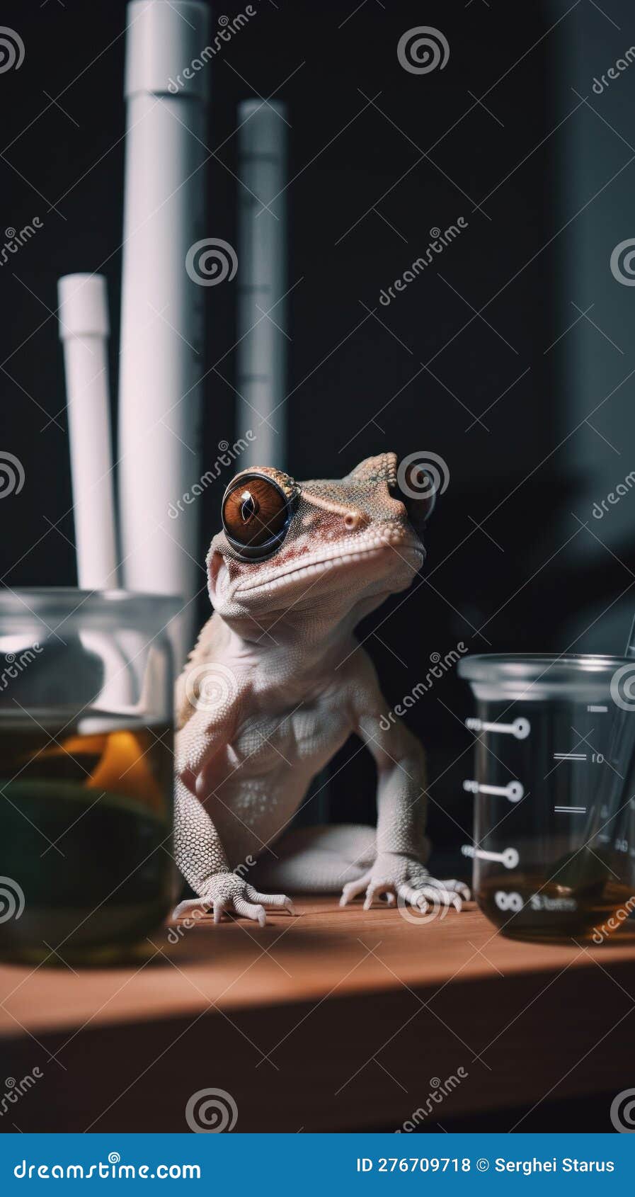 A Scientist Lizard Sitting on Top of a Wooden Table. AI Generative ...