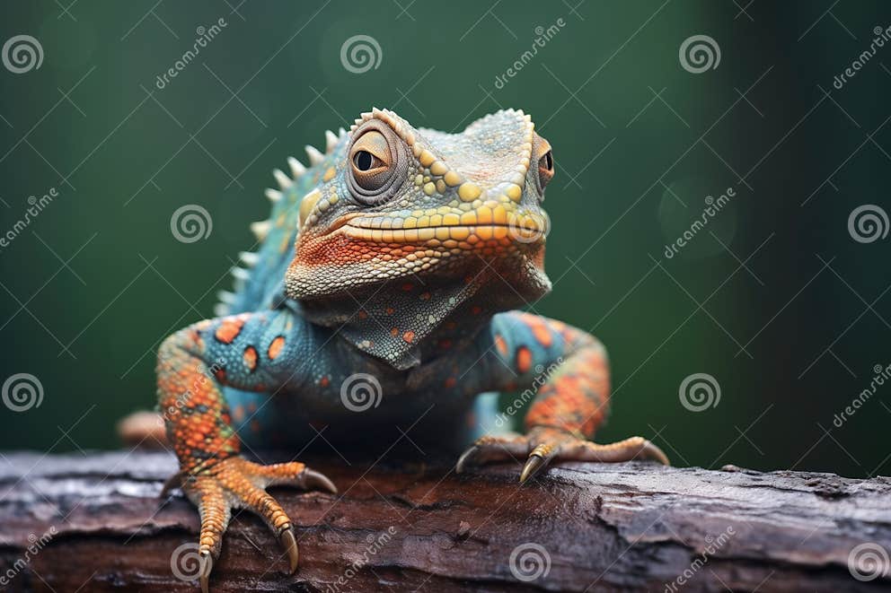Lizard with Spotted Dewlap in a Defensive Pose Stock Illustration ...